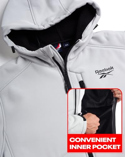 Reebok Men's Jacket - Weather Resistant Fleece Lined Softshell Jacket Coat - Lightweight Casual Coat for Men (M-XXL), Size Medium, Pure Grey