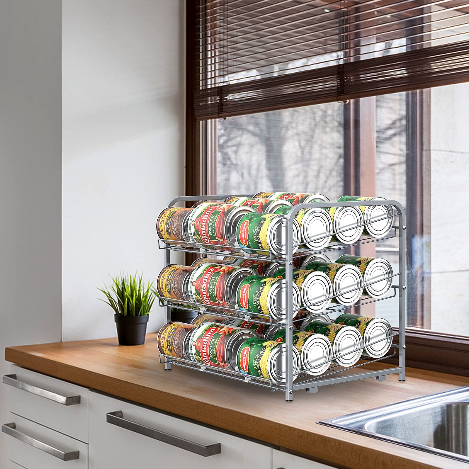BTY Can Organizer for Pantry Stackable 2 Pack, Can Storage Organizer Rack Stacking Can Dispensers Small Space Holds up to 36 Cans for Pantry, Kitchen, Cabinet- Silver