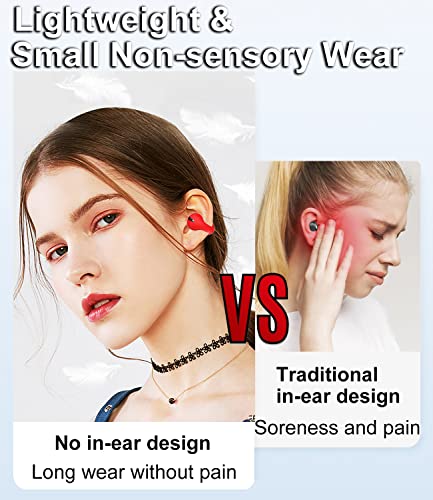 Wireless Ear Clip Bone Conduction Earbuds Open Ear Headphones Wireless Bluetooth for Android iPhone, Sport Wireless Earbuds with Earhooks Up to 36 Hours Playtime Waterproof Outer Ear Earbuds (Red)
