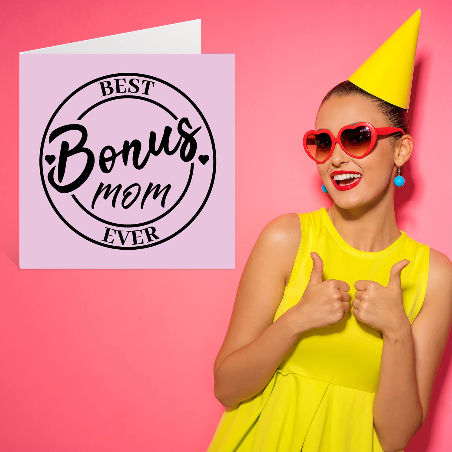 Step Mom Mothers Day Card - Best Bonus Mom Ever - Funny Novelty Happy Birthday Mother's Day Card from Step-Daughter Son, 5.7 x 5.7 Inch Birthday Greeting Cards for Step Mom Mommy Mama