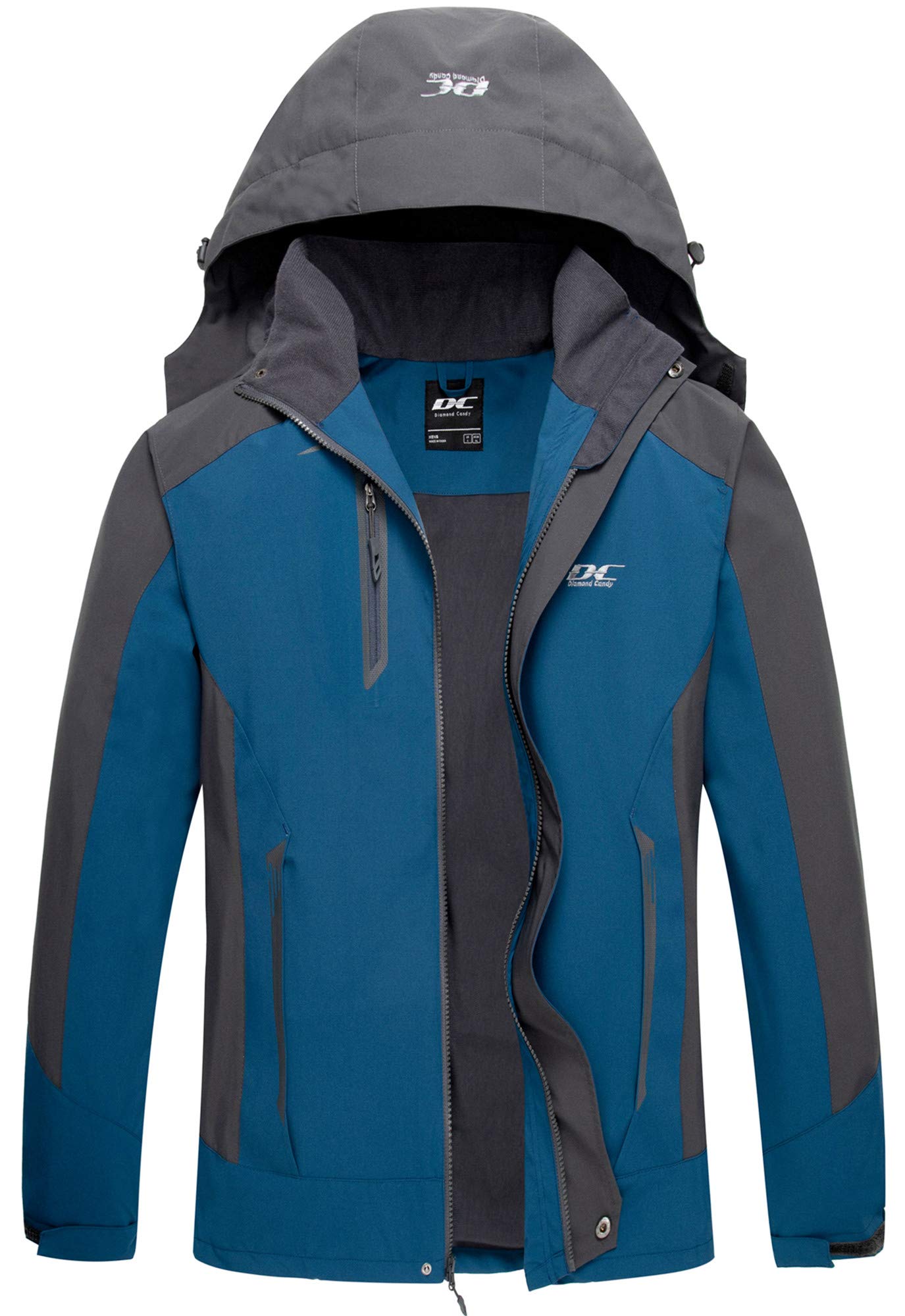 Men Casual Hooded Rain Jacket-Diamond Candy lightweight Waterproof Softshell Raincoat Outdoor Sportswear, Dark Blue, XL