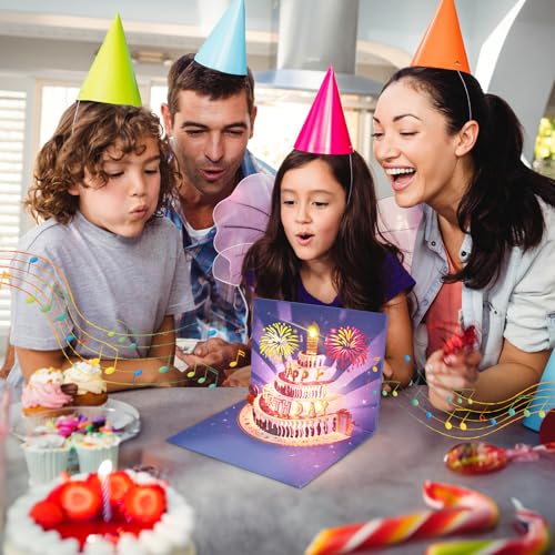 OLOSONG 3D Pop-Up Birthday Card with Music and Fireworks, Lavender, Unisex-Adults