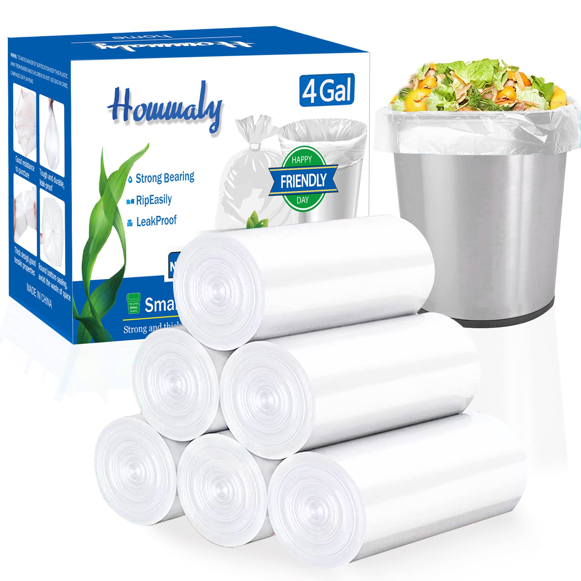 4 gallon trash can liners,Small clear Garbage Bags,Extra Strong 4 Gal Trash Bag,Fit 12 liters trash Bin Liners for Home Office Kitchen,300(Clear)