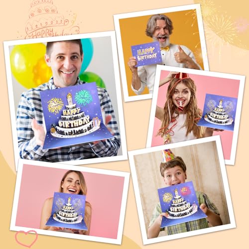 OLOSONG 3D Pop-Up Birthday Card with Music and Fireworks, Lavender, Unisex-Adults