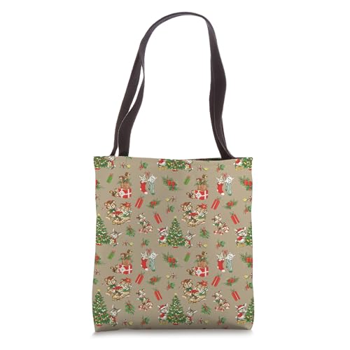 Vintage Bears and Bunnies Christmas Wrapping Paper Pattern Tote Bag