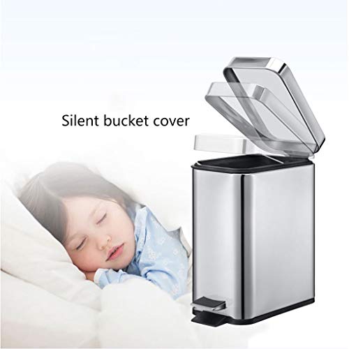 MYBA Trash Can Square Stainless Steel Kitchen Office Living Room Trash can,Foot Pedal Trash bin Removable Liner Plastic Waste bin, 5L/10L Garbage Bin (Color : White-1, Size : 5L)