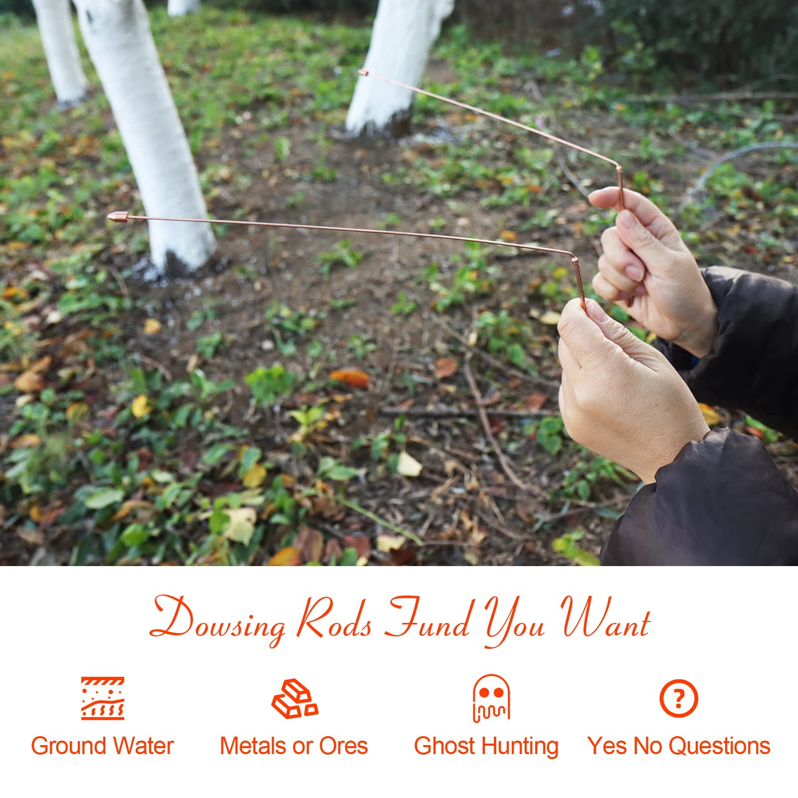 Dowsing Rods, 99.99% Copper Dowsing Rods for Ghost Hunting Tools, Divining Rods for Water Divining, Energy Healing, Paranormal, Gold, Yes No Questions