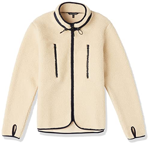 Amazon Essentials Men's Teddy Fleece Full-Zip Mock Neck Jacket with Chest Pockets, Beige, X-Large