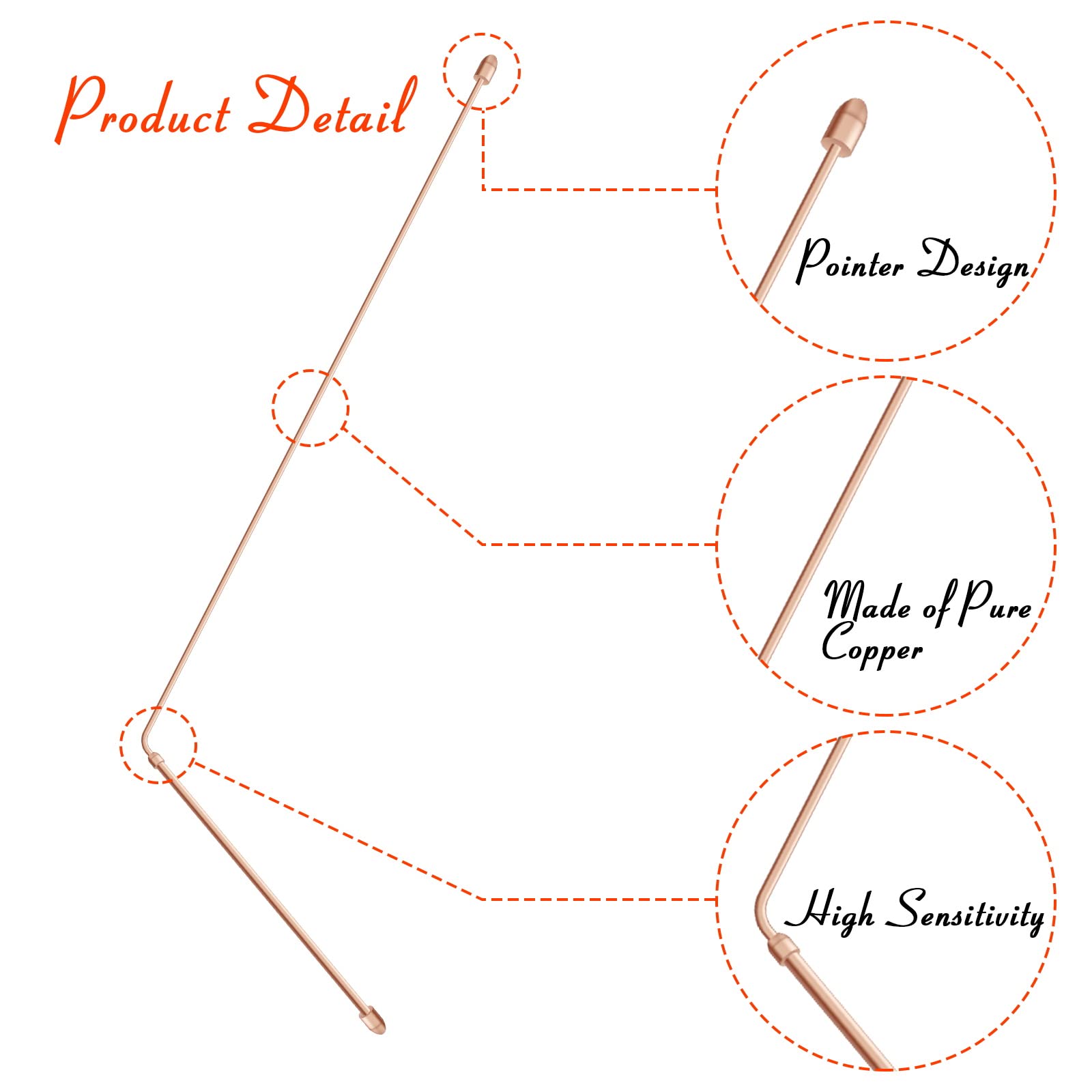 Dowsing Rods, 99.99% Copper Dowsing Rods for Ghost Hunting Tools, Divining Rods for Water Divining, Energy Healing, Paranormal, Gold, Yes No Questions