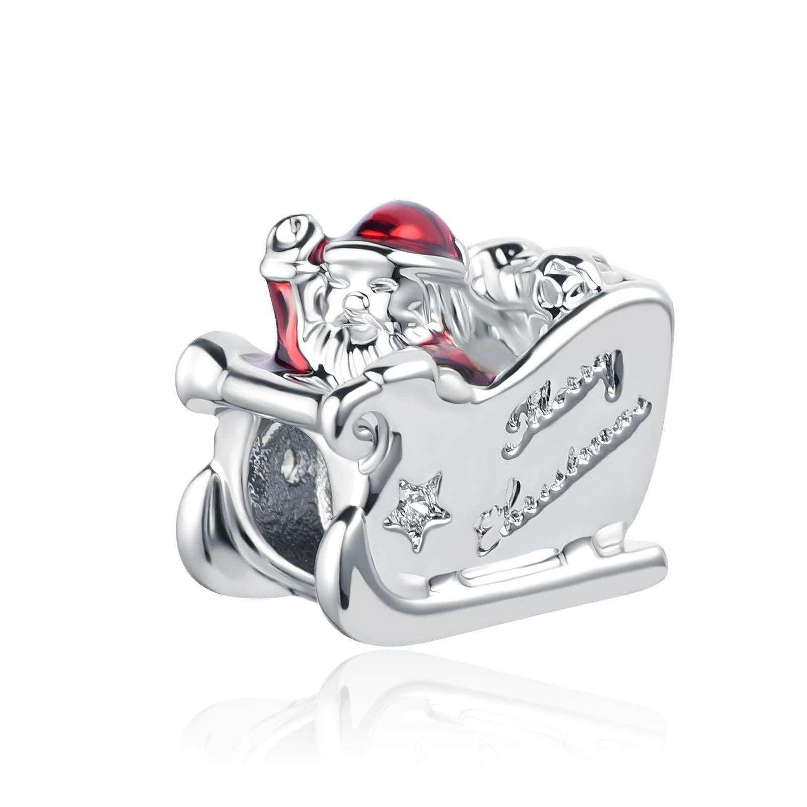 TCHYUN Sleighing Santa Claus Christmas Birthday Sale Cheap Collection Polished Rose Gold Mom Sister Silver Plated Birthstone Crystal Beads Charms for Bracelets