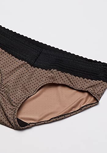 Warner's Women's Blissful Benefits No Muffin 3 Pack Hipster Panties, Black/Toasted Almond/lace dot Print, L