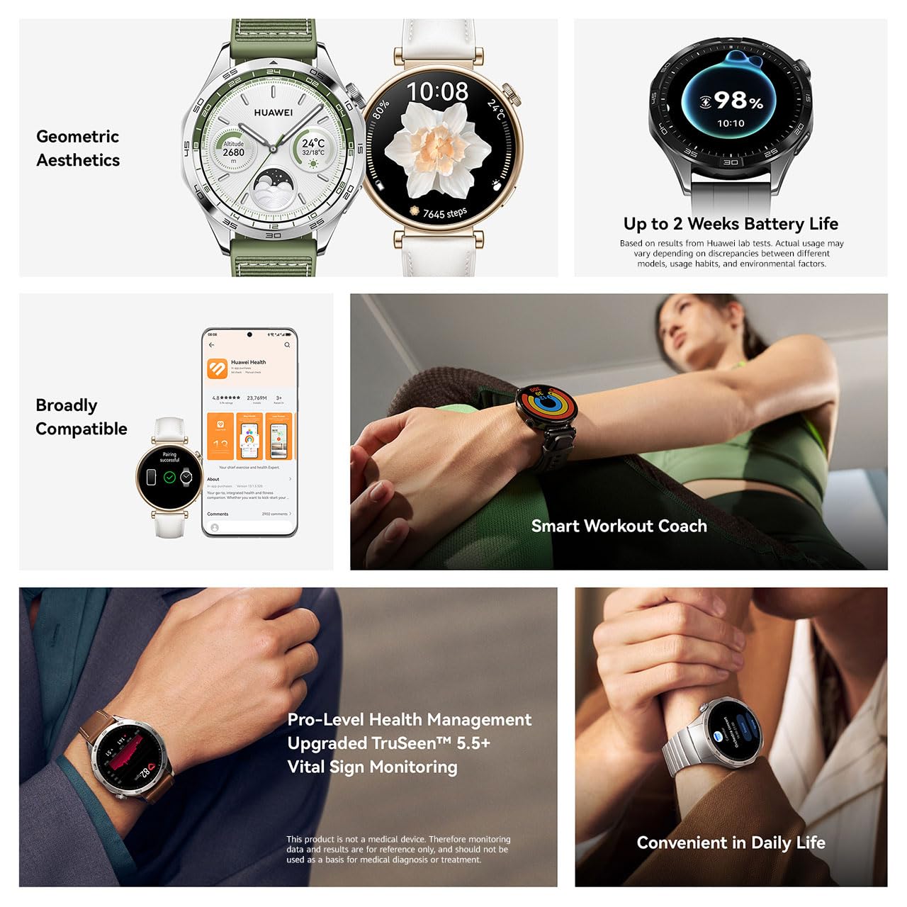 HUAWEI Watch GT 4 B19F 46mm Bluetooth Smartwatch 1.43" AMOLED Screen Fluoroelastomer Strap - Black