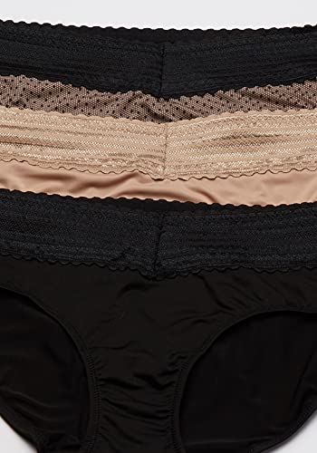 Warner's Women's Blissful Benefits No Muffin 3 Pack Hipster Panties, Black/Toasted Almond/lace dot Print, L