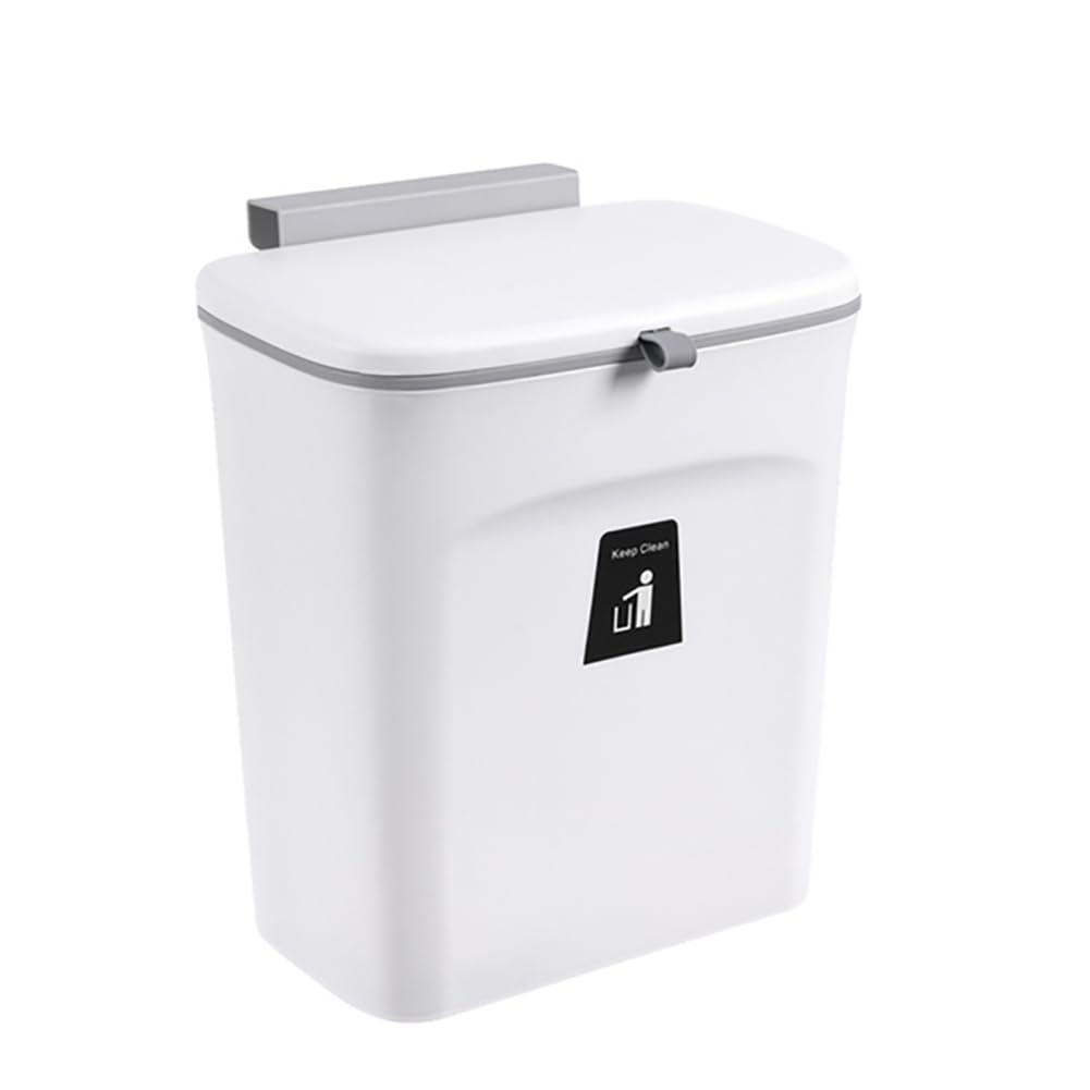 MegLob 9L Kitchen Wall Mounted Trash Can, 2.4 Gallon Compost Bin with Inner Bucket, Medium Modern Garbage Bin with Detachable Liner Bucket and Handle,White