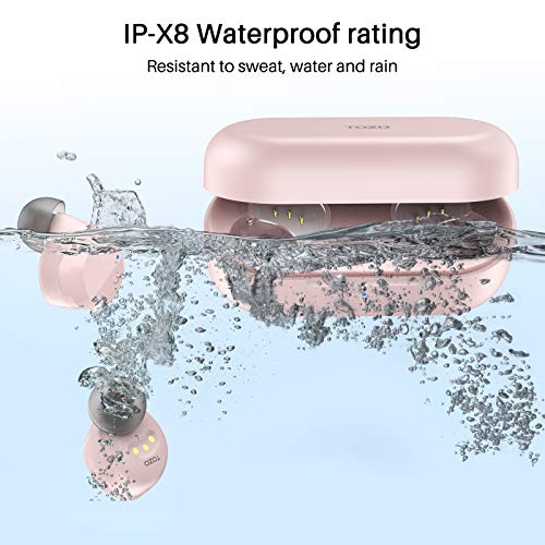 TOZO T12 Wireless Earbuds Bluetooth Headphones Premium Fidelity Sound Quality Wireless Charging Case Digital LED Intelligence Display IPX8 Waterproof Earphones Built-in Mic Headset for Sport Rose-Gold