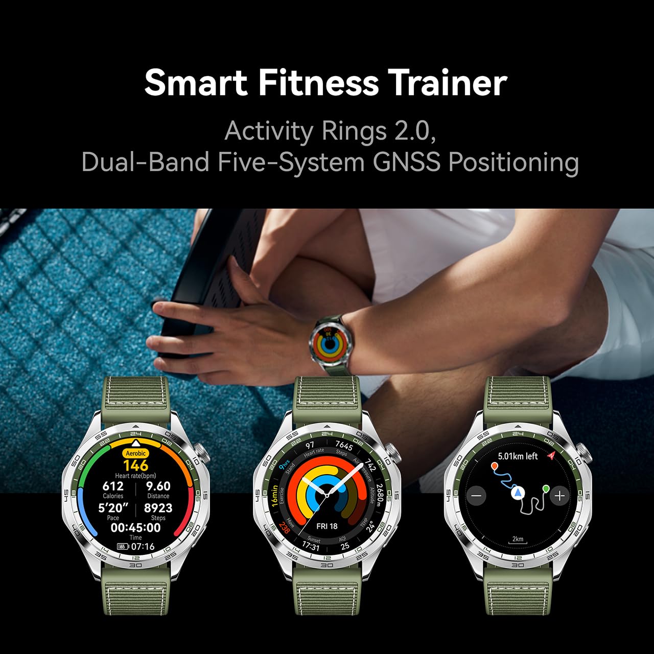 HUAWEI Watch GT 4 B19F 46mm Bluetooth Smartwatch 1.43" AMOLED Screen Fluoroelastomer Strap - Black
