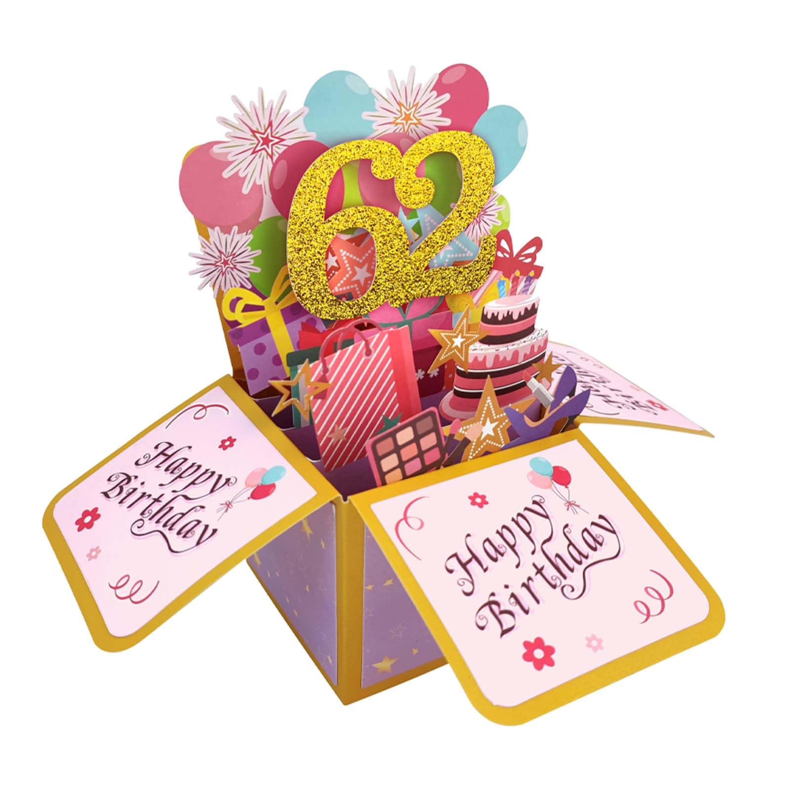 Asmallgf Happy 62nd Birthday 3D Greeting Card for Mom Dad, Funny 62 Years Old Bday Gifts for Women Men, Sweet 62 Birthday Pop Up Card for Him Her, Unique 62nd Birthday Gift Idea for Friends