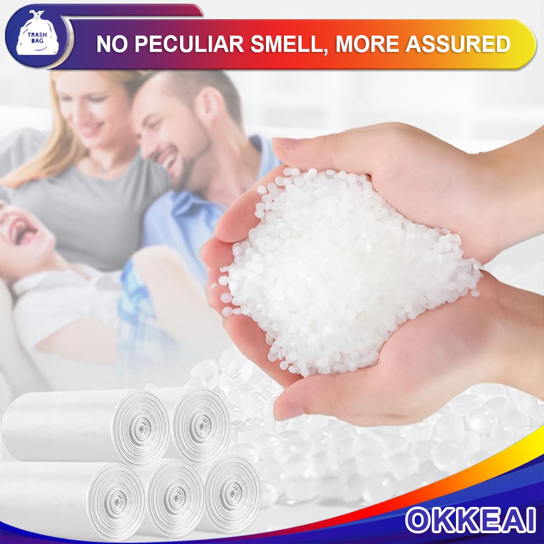 OKKEAI 8 Gallon Trash Bags 30L Garbage Bags Medium White Kitchen Trash Bags Wastebasket Liners for Bathroom,Home Office, Lawn,60 Count,Clear (Fits 7-10 Gallon Bins)