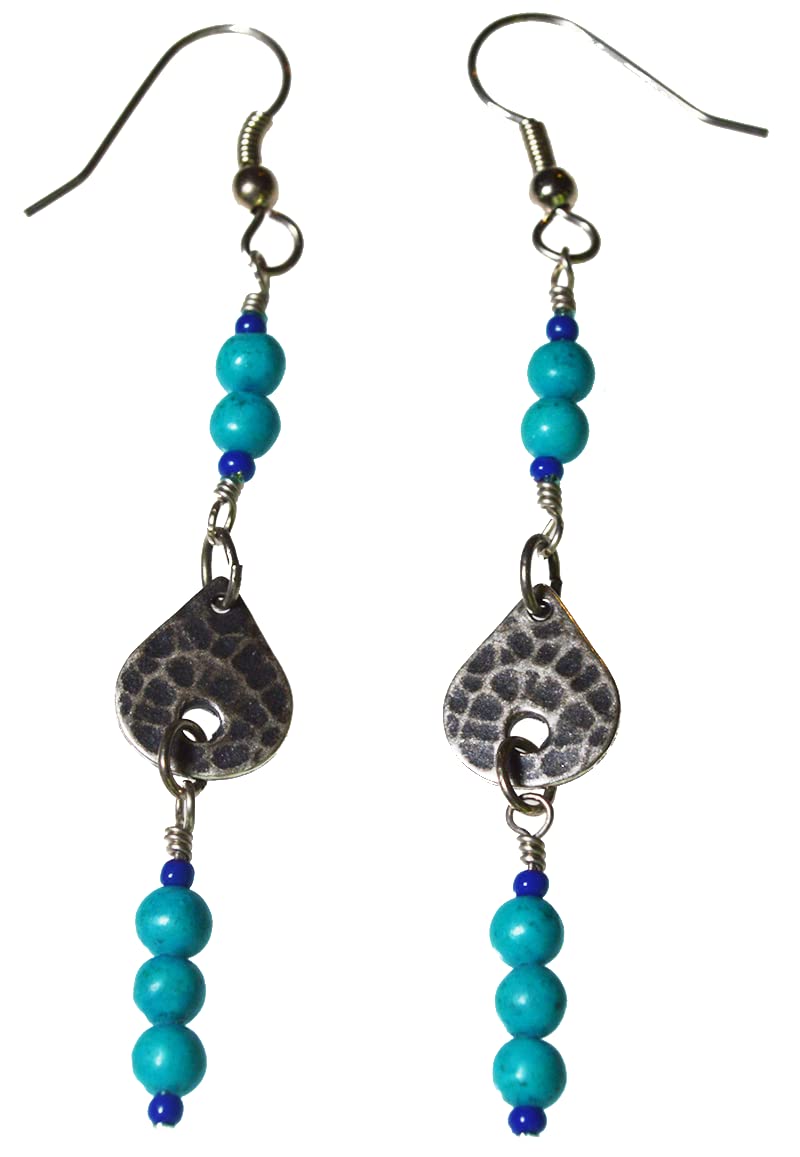 Santa Fe Antique Silver Plated Brass Teardrop Dangle Earrings - Turquoise