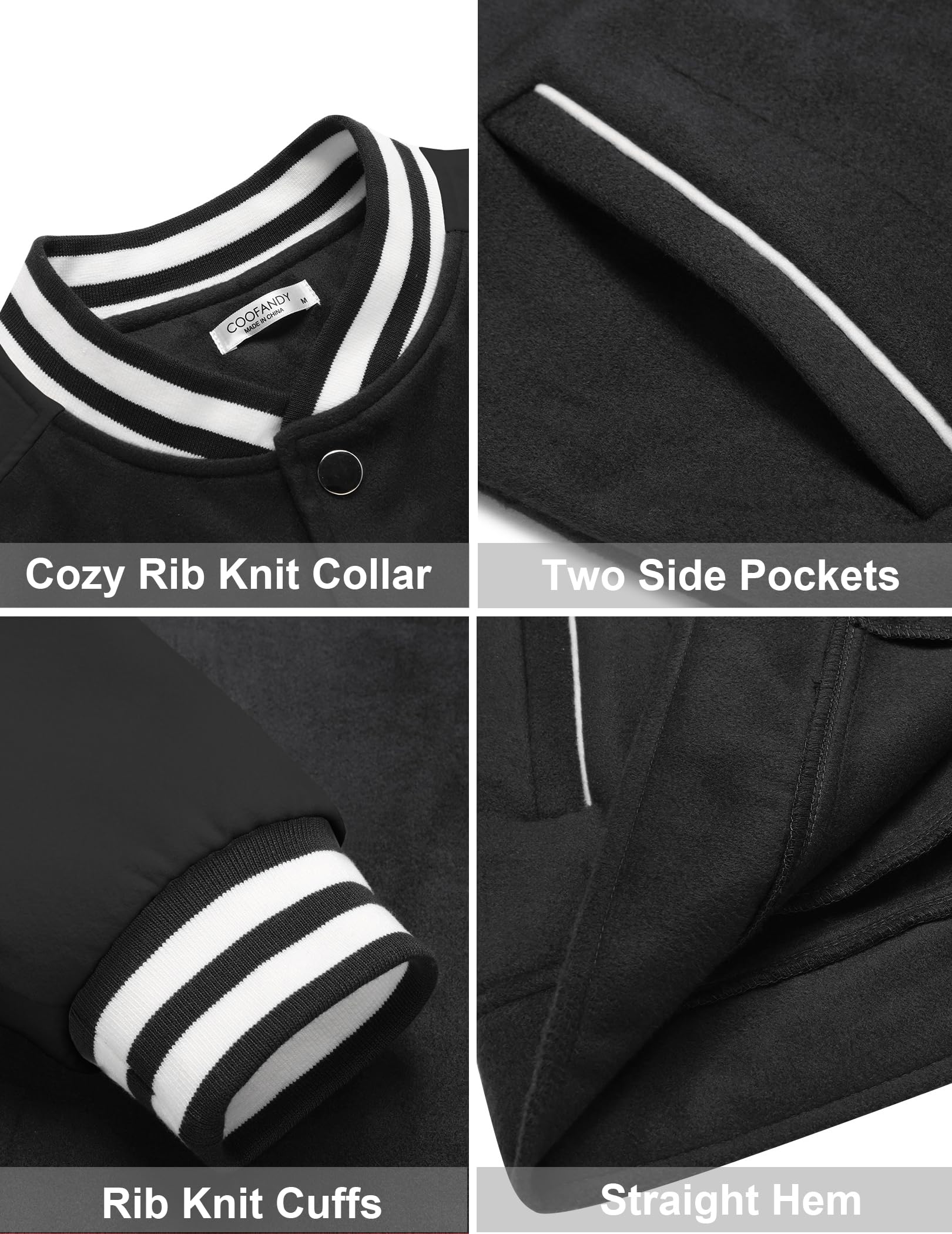 COOFANDY Men All Black Varsity Jacket Costume Letterman B Bomber Vintage Jacket Casual Stylish Jacket