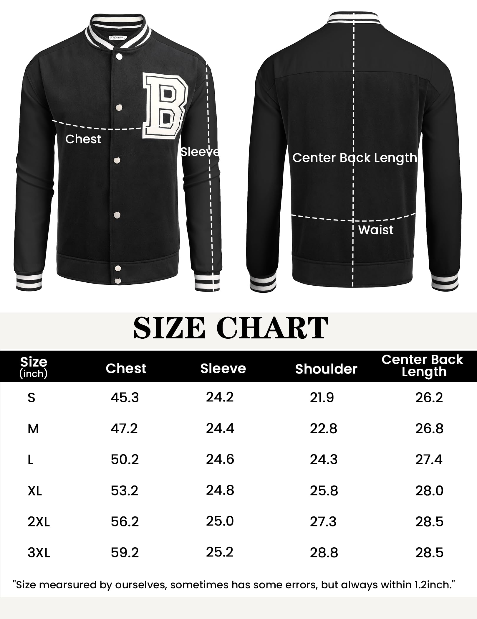 COOFANDY Men All Black Varsity Jacket Costume Letterman B Bomber Vintage Jacket Casual Stylish Jacket