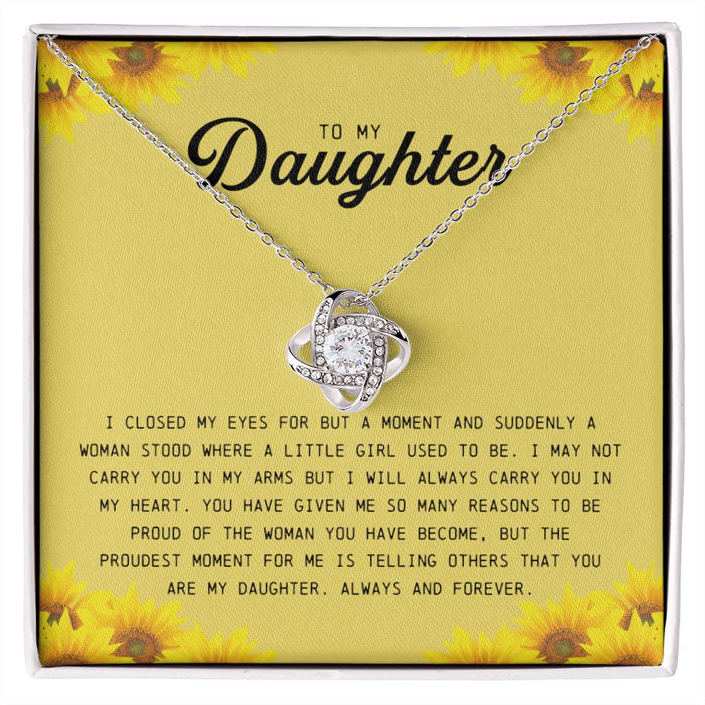 To My Daughter Gift, Love Knot Necklace From Mom, Necklaces For Beautiful Daughter From Dad, Pendant Necklace with Meaningful Message Card, Greeting Cards Gifts Daughter Birthday Christmas (Standard Box)