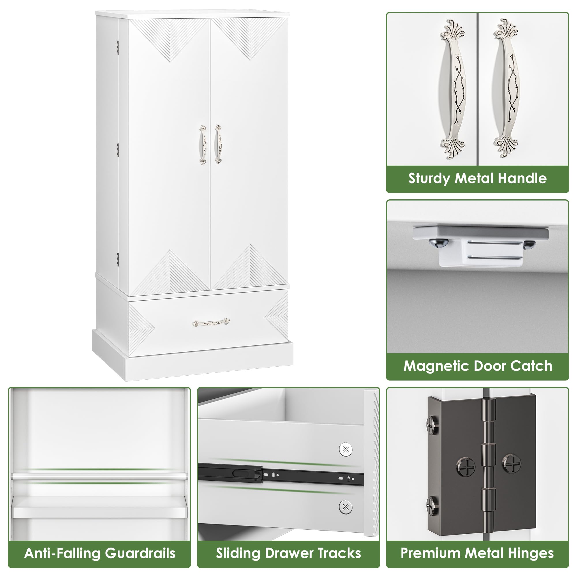Bigbiglife 47" Kitchen Pantry Cabinet, Kitchen Storage Cabinet with Doors and Adjustable Shelves, Freestanding Buffet Cupboards with Drawer for Kitchen, Living Room and Dining Room, White
