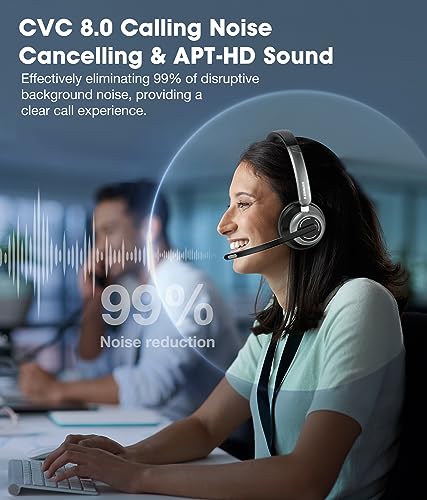 KONNAO Wireless Headset with AI Noise Cancelling Microphone, V5.3 Wireless Headphones with USB Dongle & Mic Mute for Computer/Laptop/PC/iPhone/Android/Cell Phones/Zoom/Ms Teams/Skype