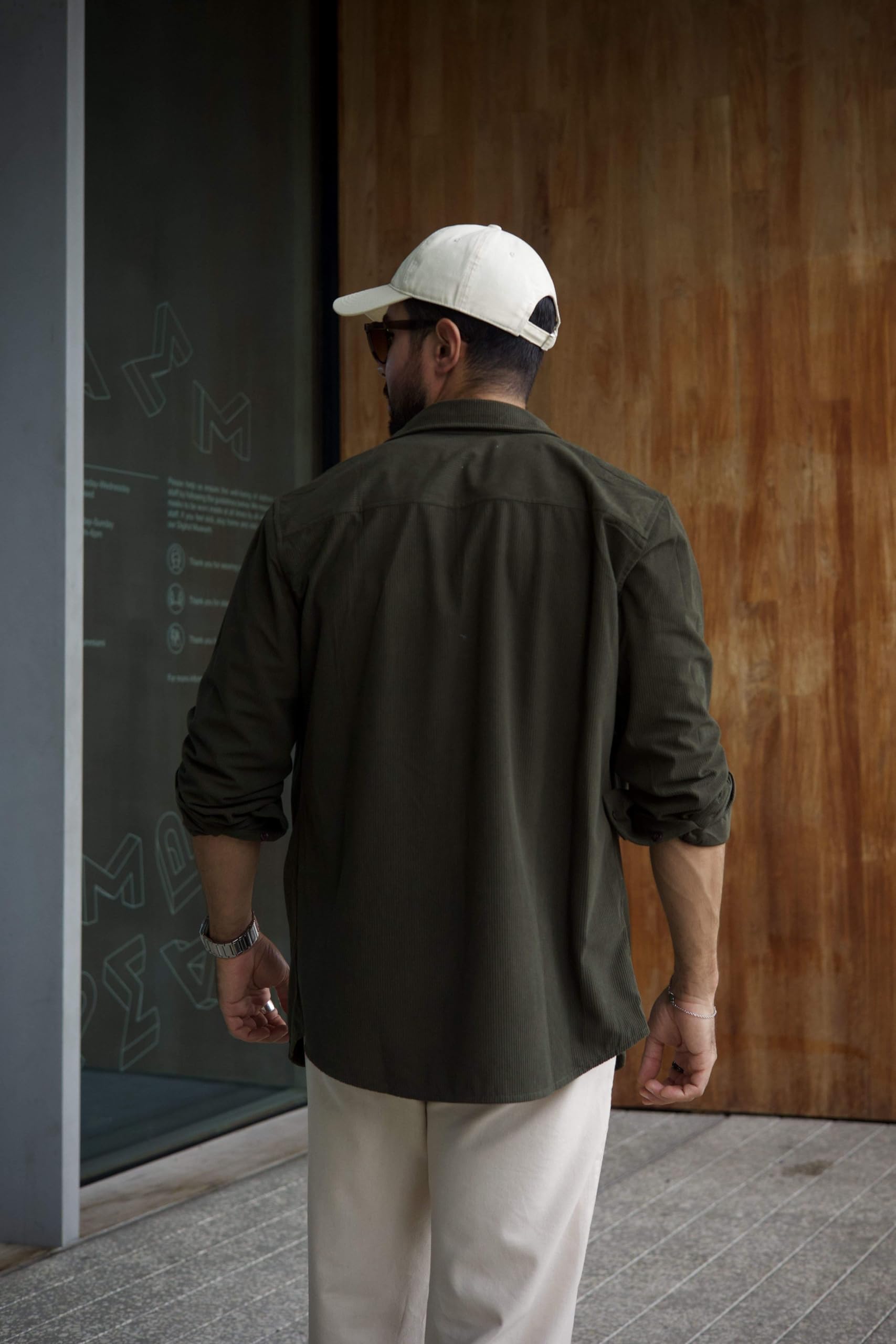 COOFANDY Men's Corduroy Shirt Jacket Slim Fit Button up Work Shirt with Two Flap Pockets Army Green