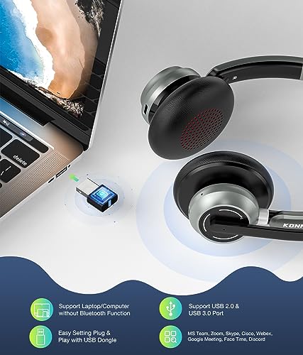 KONNAO Wireless Headset with AI Noise Cancelling Microphone, V5.3 Wireless Headphones with USB Dongle & Mic Mute for Computer/Laptop/PC/iPhone/Android/Cell Phones/Zoom/Ms Teams/Skype