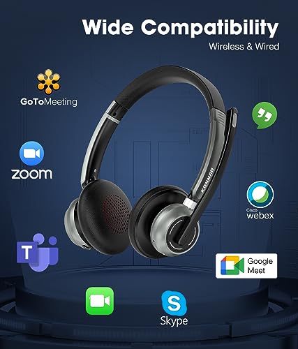 KONNAO Wireless Headset with AI Noise Cancelling Microphone, V5.3 Wireless Headphones with USB Dongle & Mic Mute for Computer/Laptop/PC/iPhone/Android/Cell Phones/Zoom/Ms Teams/Skype