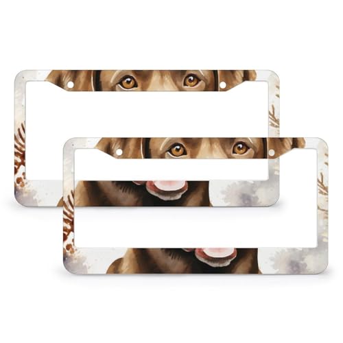 License Plate Frame Christmas Labrador Dogs Customized Decor Car Tag 2 Pieces Red Santa Hat Dog Style Quality Aluminum License Plate Cover for Girl Women Men Vehicles 6.3" X 12.3"