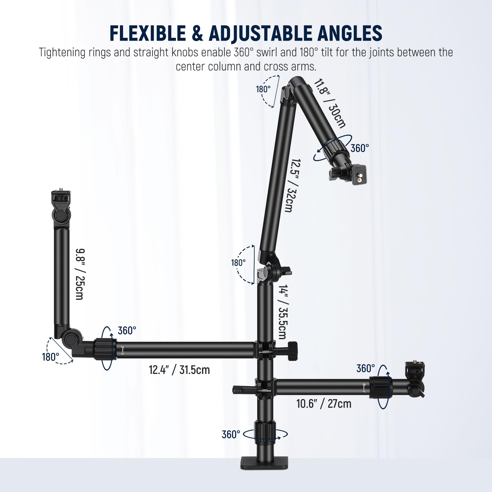 NEEWER Overhead Camera Desk Mount Rig Stand with 2 Boom Arms for Photography Devices: Video Light Ring Light Phone Mount Webcam Mic Compact DSLR for Home Office Studio Live Streaming Broadcast, ST008