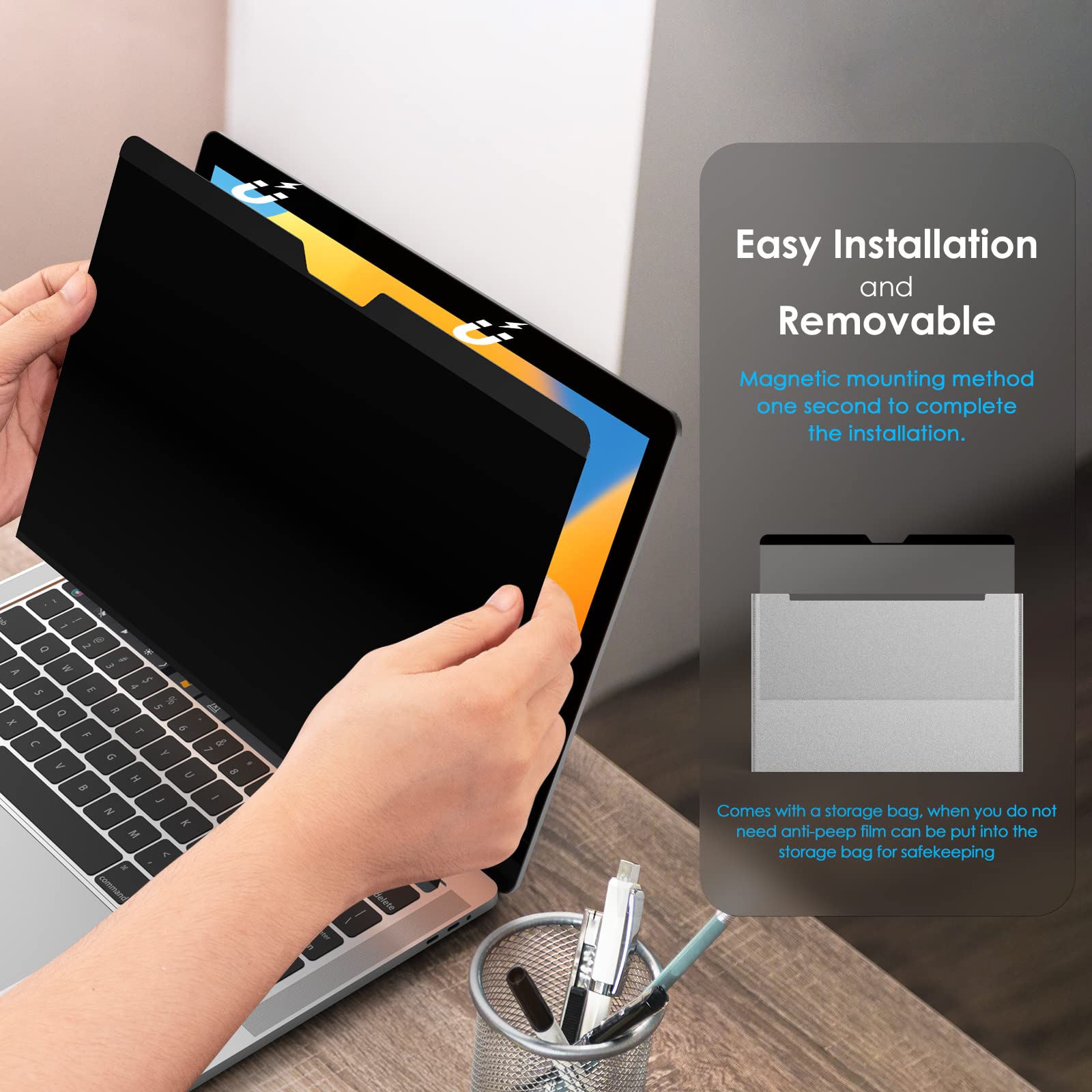 Laptop Privacy Screen Magnetic MacBook Pro 13 Inch (2016-2022, M1,M2) and MacBook Air 13 Inch(2018-2021, M1),Magnetic Removable Computer Screen Privacy Shield for Mac 13Inch