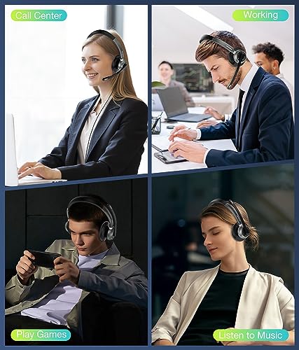 KONNAO Wireless Headset with AI Noise Cancelling Microphone, V5.3 Wireless Headphones with USB Dongle & Mic Mute for Computer/Laptop/PC/iPhone/Android/Cell Phones/Zoom/Ms Teams/Skype