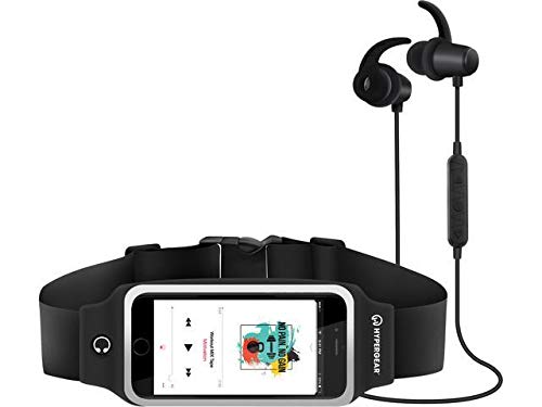 HyperGear [2X Complete Pairs] Sports WaistBand Phone Holder+Wireless Earphone [Gym,Hiking,Walking] Compatible for iPhones + Most Cellular Phone Brands