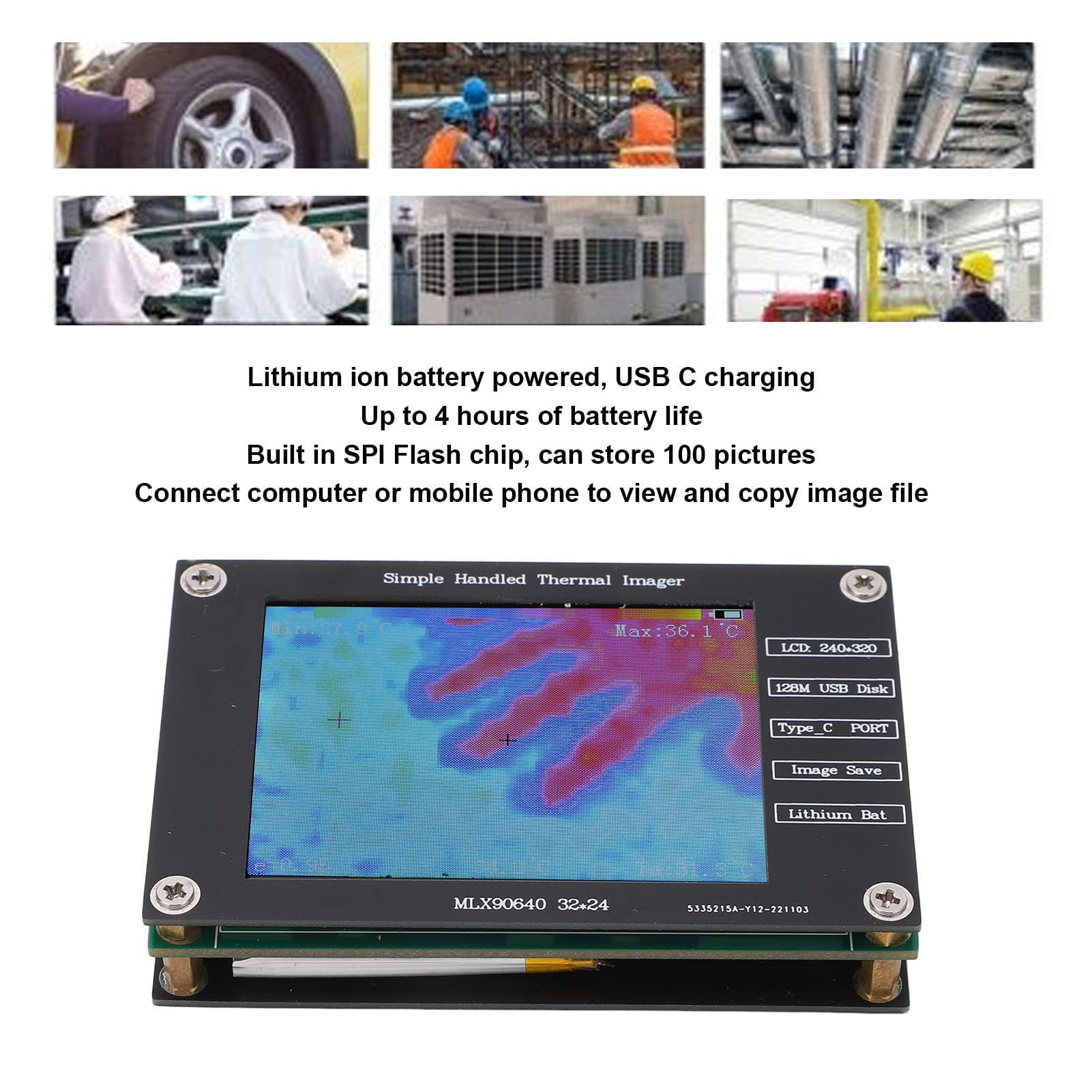 Thermal Imager Infrared Camera Digital Handheld Portable Multifunctional Thermal Imaging Camera 2.8in LCD Screen 320x240 Displays ‑40℃ to +300℃