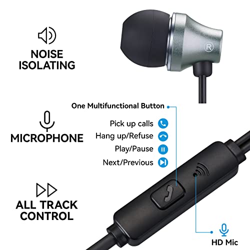 iRAG A101 Wired Earbuds Headphones Noise Isolating in-Ear Earphones with Microphone Remote with 3.5mm Plug in Audio Jack (Gun Metal)