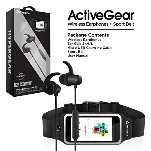 HyperGear [2X Complete Pairs] Sports WaistBand Phone Holder+Wireless Earphone [Gym,Hiking,Walking] Compatible for iPhones + Most Cellular Phone Brands