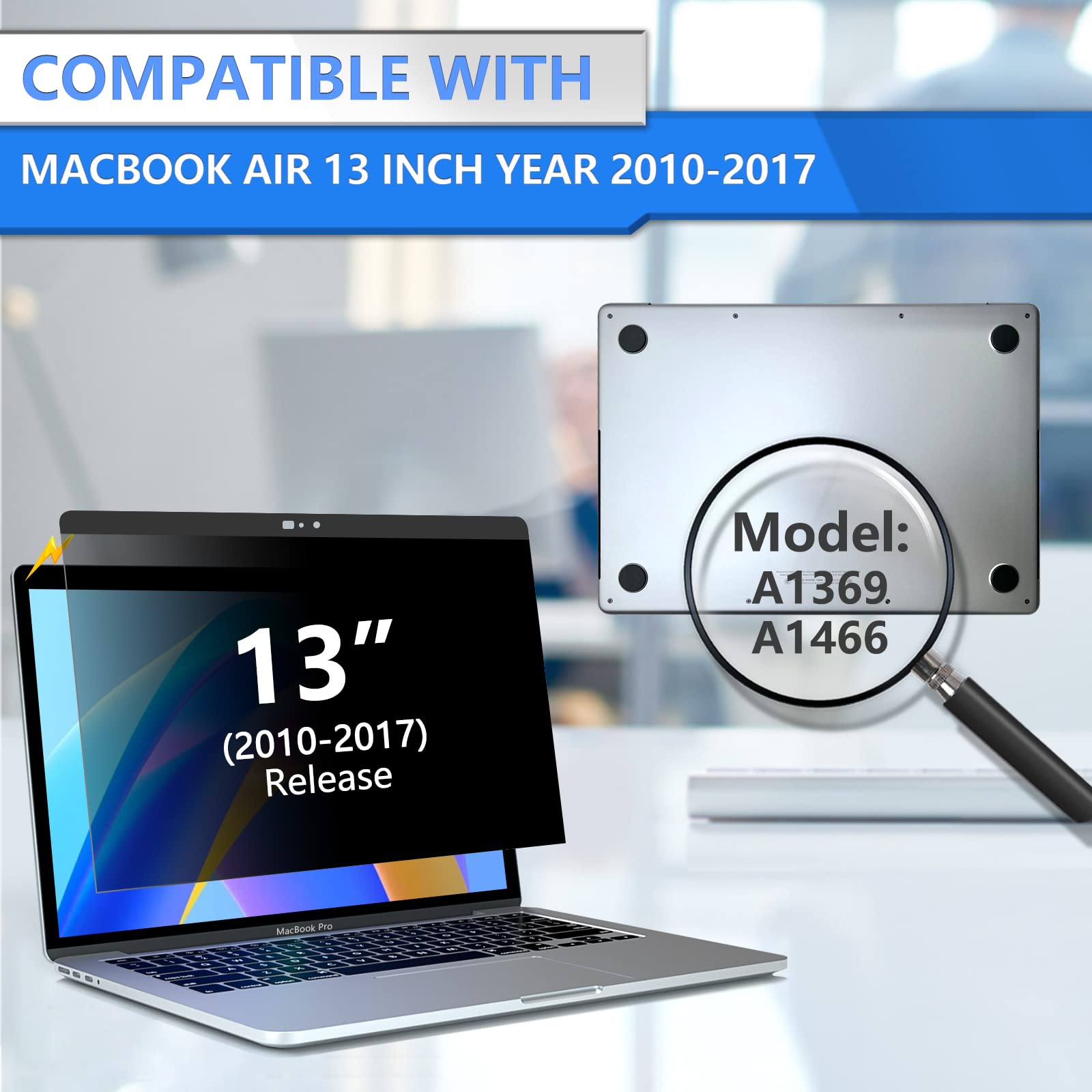 ZOEGAA Privacy Screen MacBook Air 13 Inch (2010-2017), Magnetic Removable Screen Filters Anti-Peeping, Anti Blue Light and Anti Glare Privacy Screen for Macbook Air 13 inch Model (A1369, A1466)