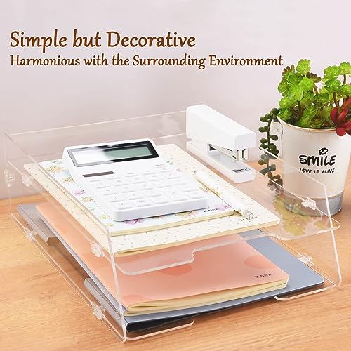 2 Tier Acrylic Stackable Paper Tray, Clear A4 Paper Letter Tray Organizer & Paper Shelf Organizer, Transparent Office Inbox Tray File Desk Tray