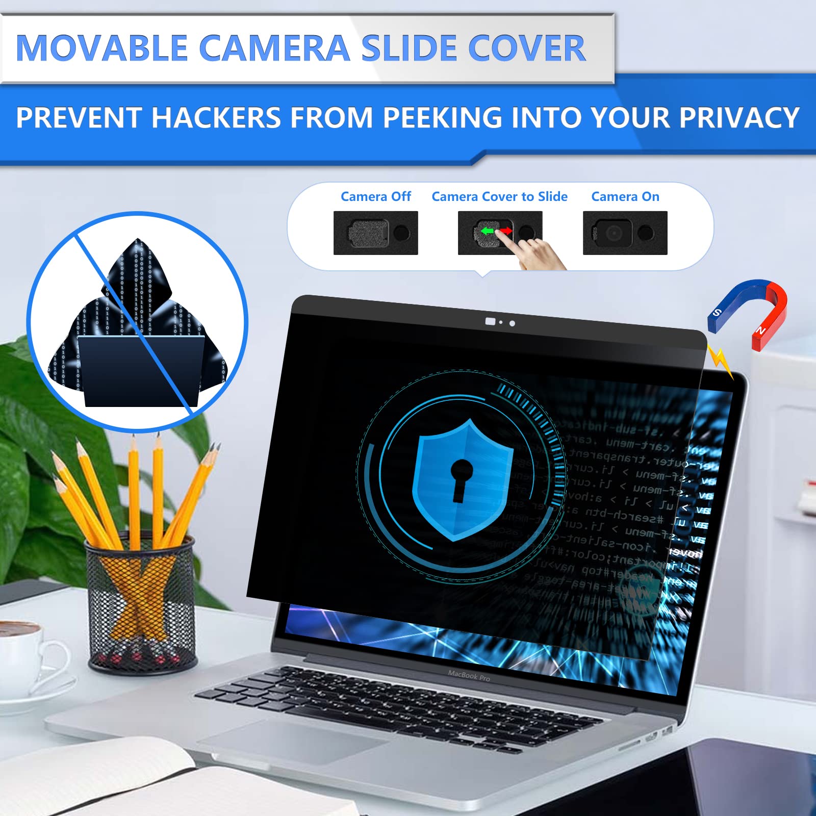 ZOEGAA Privacy Screen MacBook Air 13 Inch (2010-2017), Magnetic Removable Screen Filters Anti-Peeping, Anti Blue Light and Anti Glare Privacy Screen for Macbook Air 13 inch Model (A1369, A1466)