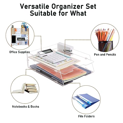 2 Tier Acrylic Stackable Paper Tray, Clear A4 Paper Letter Tray Organizer & Paper Shelf Organizer, Transparent Office Inbox Tray File Desk Tray