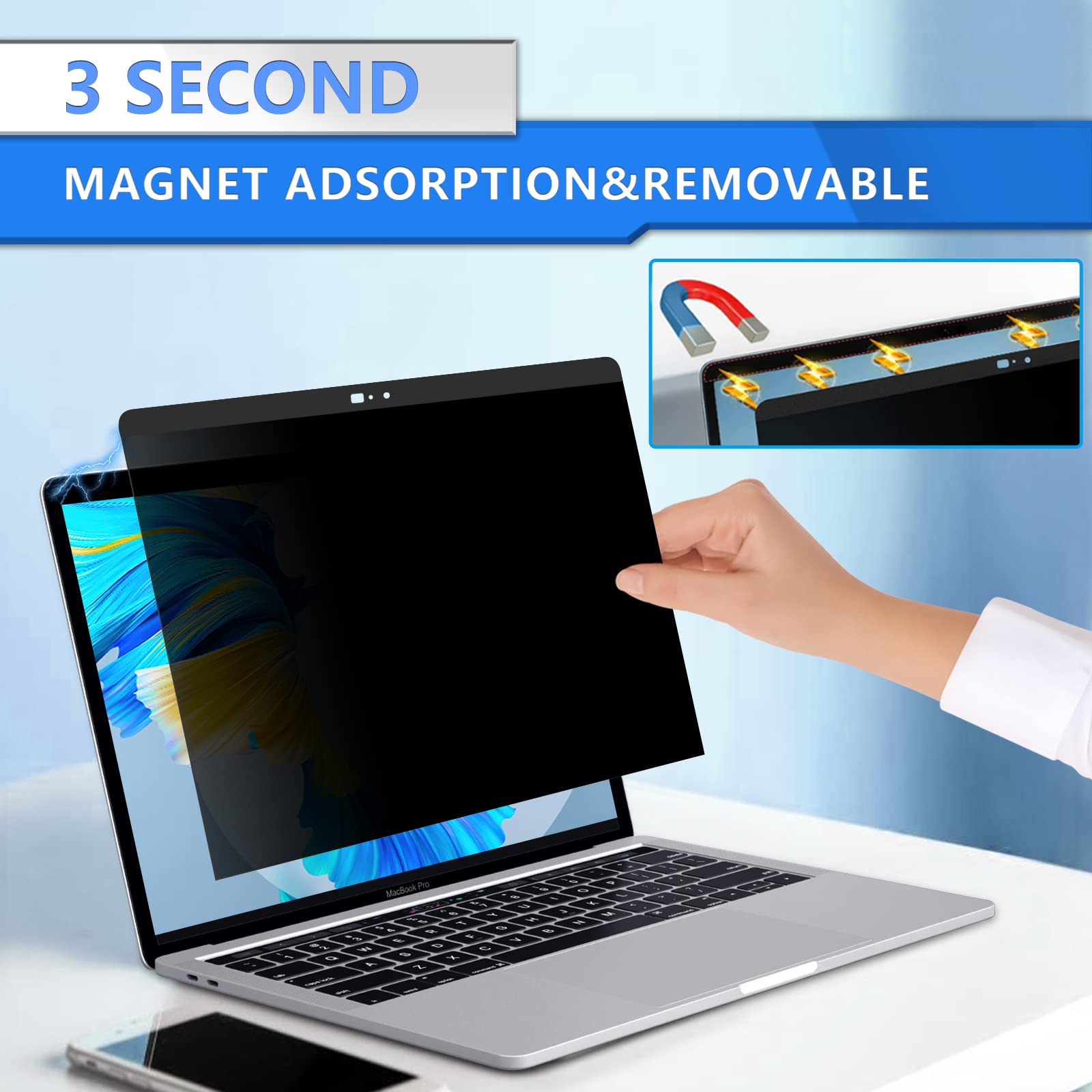 ZOEGAA Privacy Screen MacBook Air 13 Inch (2010-2017), Magnetic Removable Screen Filters Anti-Peeping, Anti Blue Light and Anti Glare Privacy Screen for Macbook Air 13 inch Model (A1369, A1466)