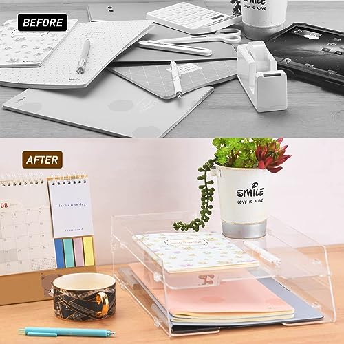 2 Tier Acrylic Stackable Paper Tray, Clear A4 Paper Letter Tray Organizer & Paper Shelf Organizer, Transparent Office Inbox Tray File Desk Tray