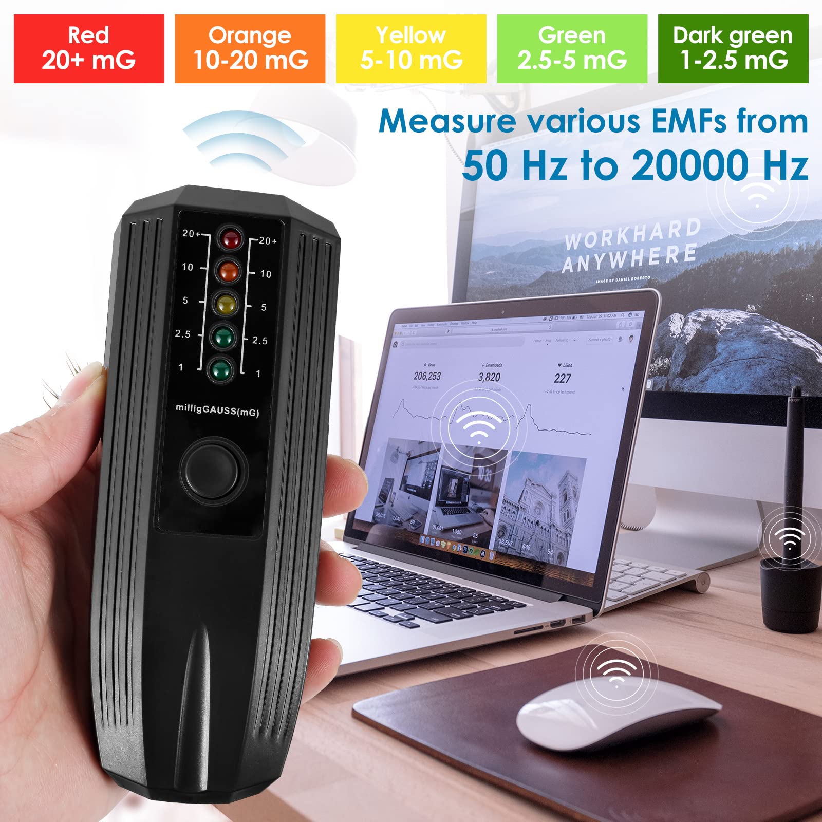 EMF Meter,EMF Reader, High Accuracy Electromagnetic Field Radiation Detector Battery Powered Electric EMF Detector Ghost Hunting Paranormal Equipment Tester for Industrial Construction