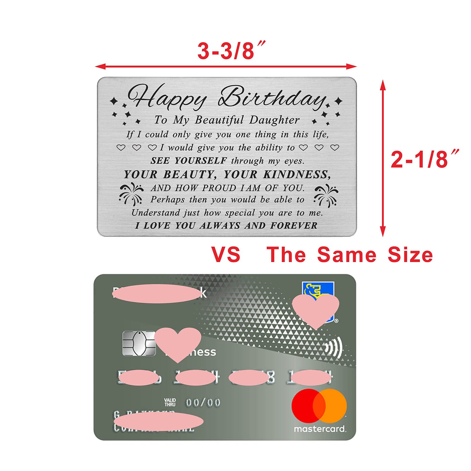 DEGASKEN Sweet Daughter Birthday Card - Birthday Decorations for Girls - Personalized Steel Engraved Wallet Card