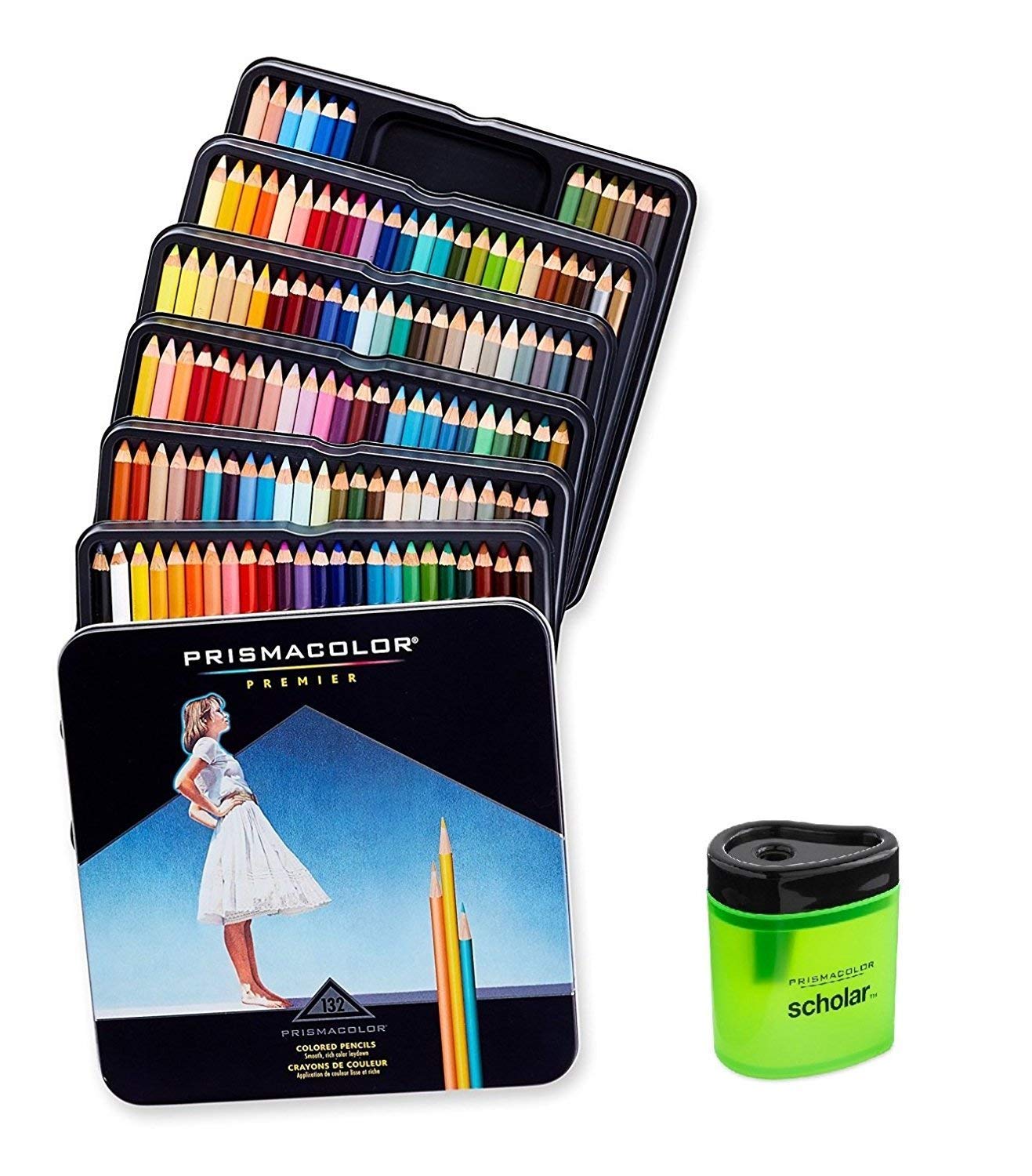 Prismacolor Premier Soft Core Colored Pencil, Set of 132 Assorted Colors (4484) + Prismacolor Scholar Colored Pencil Sharpener (1774266)