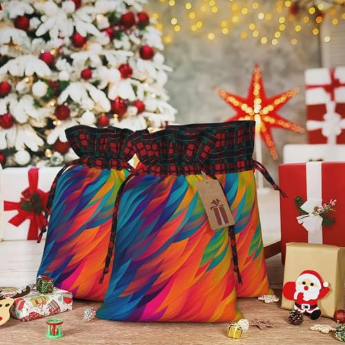 Christmas Gift Bags with Drawstring Burlap Gift Bags Abstract colors pattern Christmas Linen Bags for Xmas Party Candy Bags with Cards Xmas Reusable Wrapping Bags Christmas Linen Treat Bags for Holiday