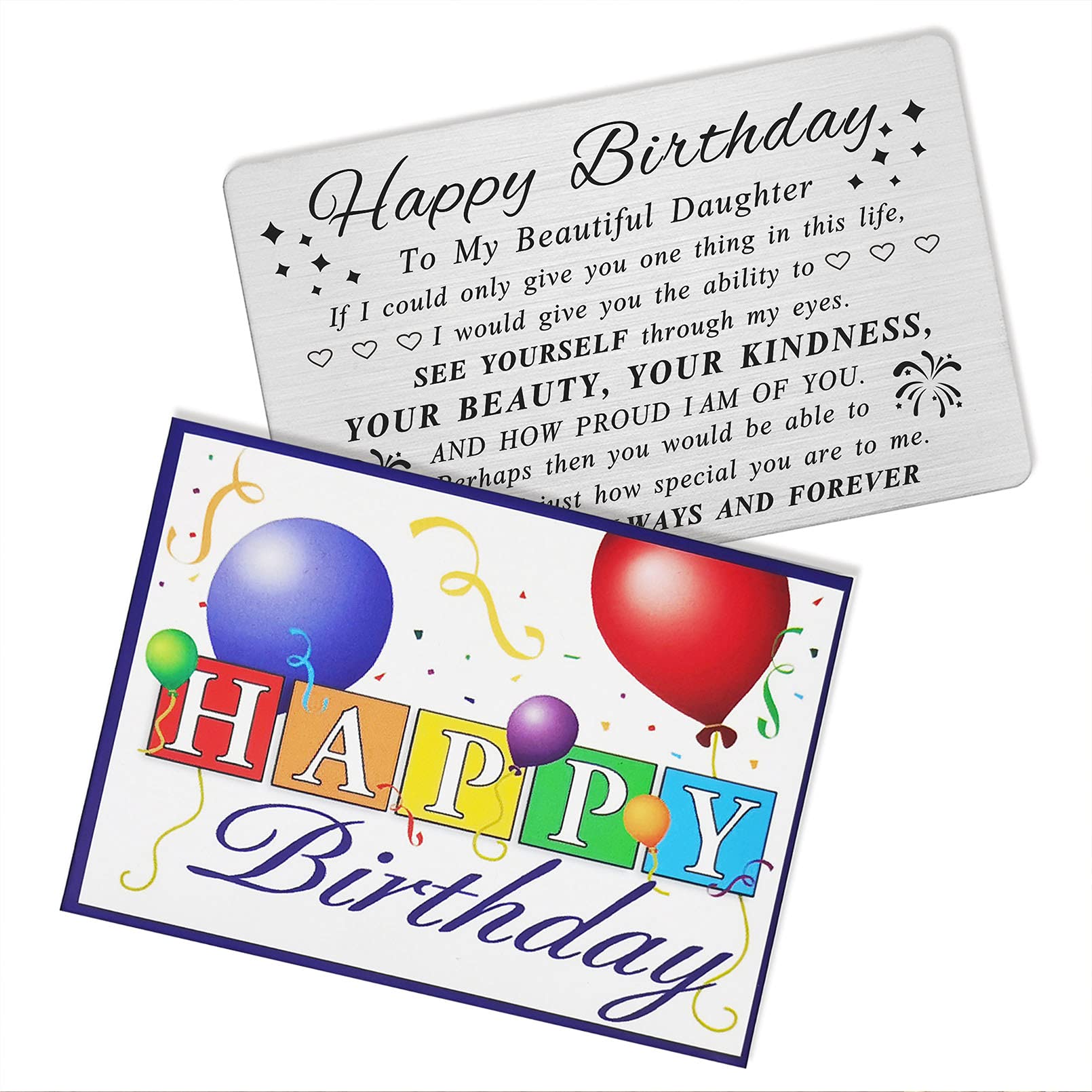 DEGASKEN Sweet Daughter Birthday Card - Birthday Decorations for Girls - Personalized Steel Engraved Wallet Card